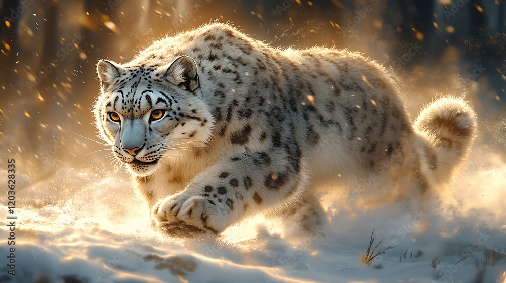 Enigmatic snow leopard stealthily traversing a snowy landscape ...