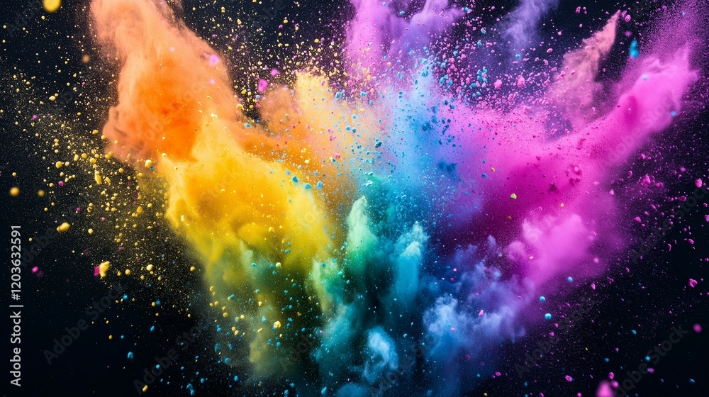 Colorful powder explosion isolated on a black background. Design ...