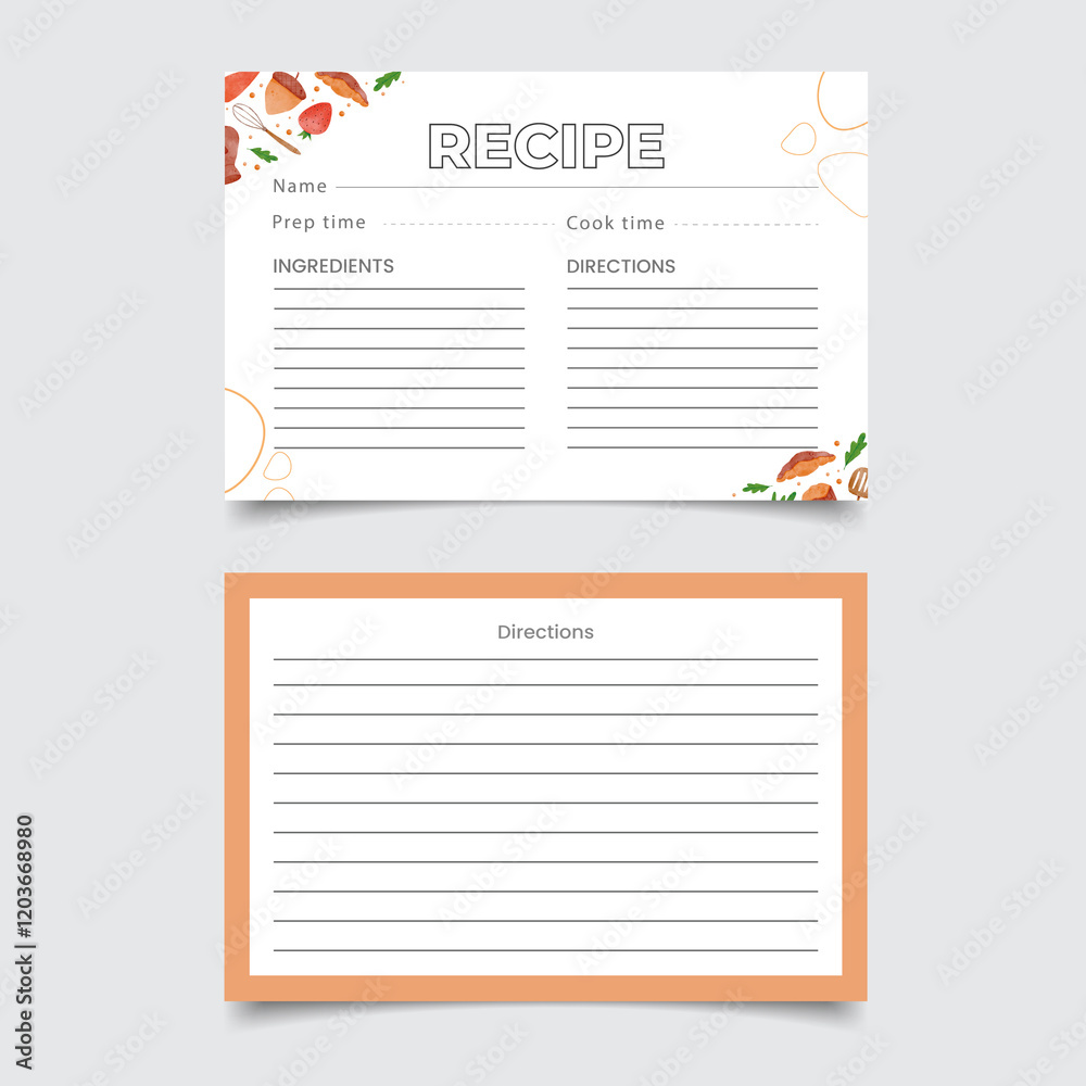 Printable double sided food recipe card template for easy download ...
