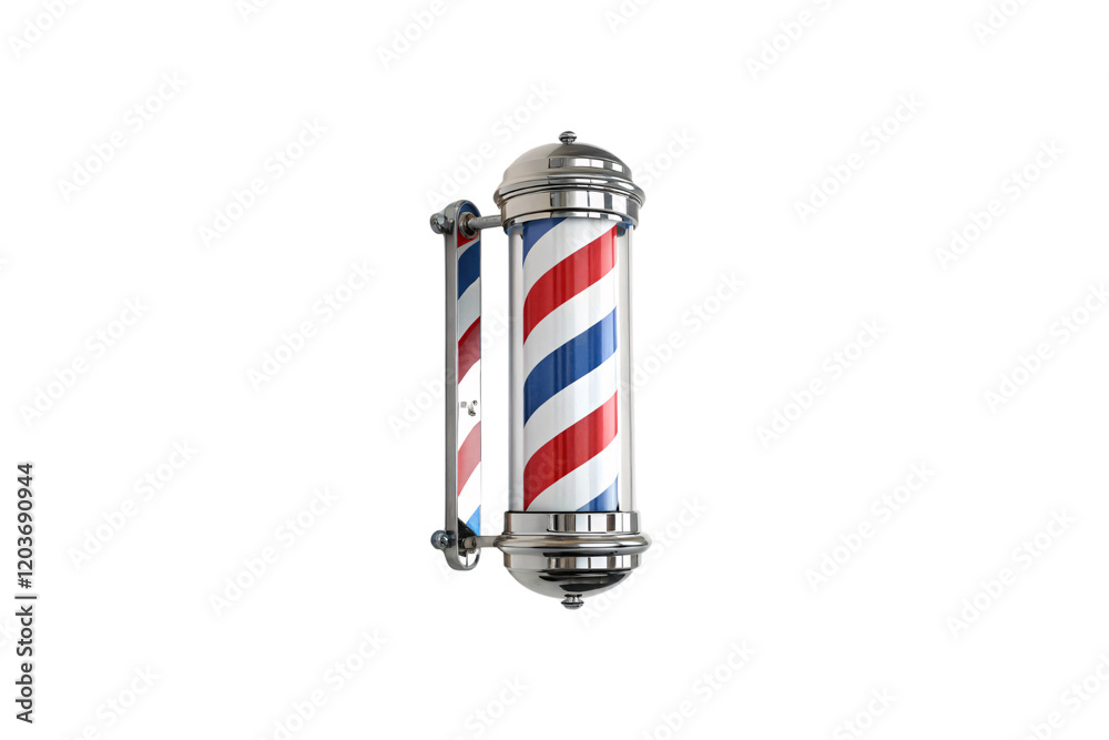 A chrome-framed barber pole showcasing vibrant red, white, and blue ...