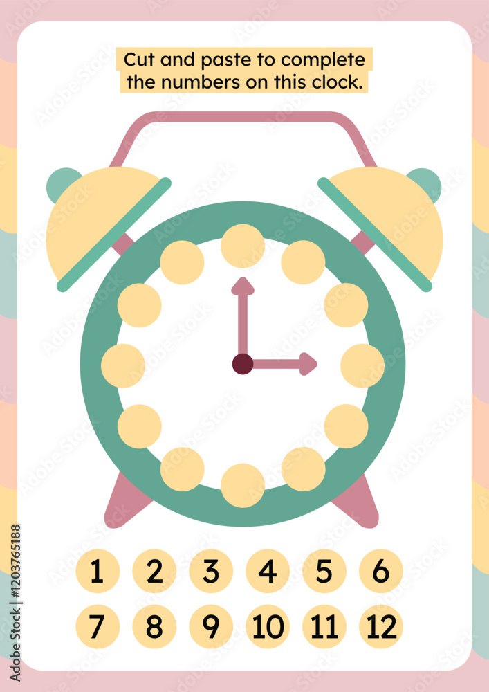 cut and pasteFlat Design Vector Cute Cut Paste and Glue Clock Education ...