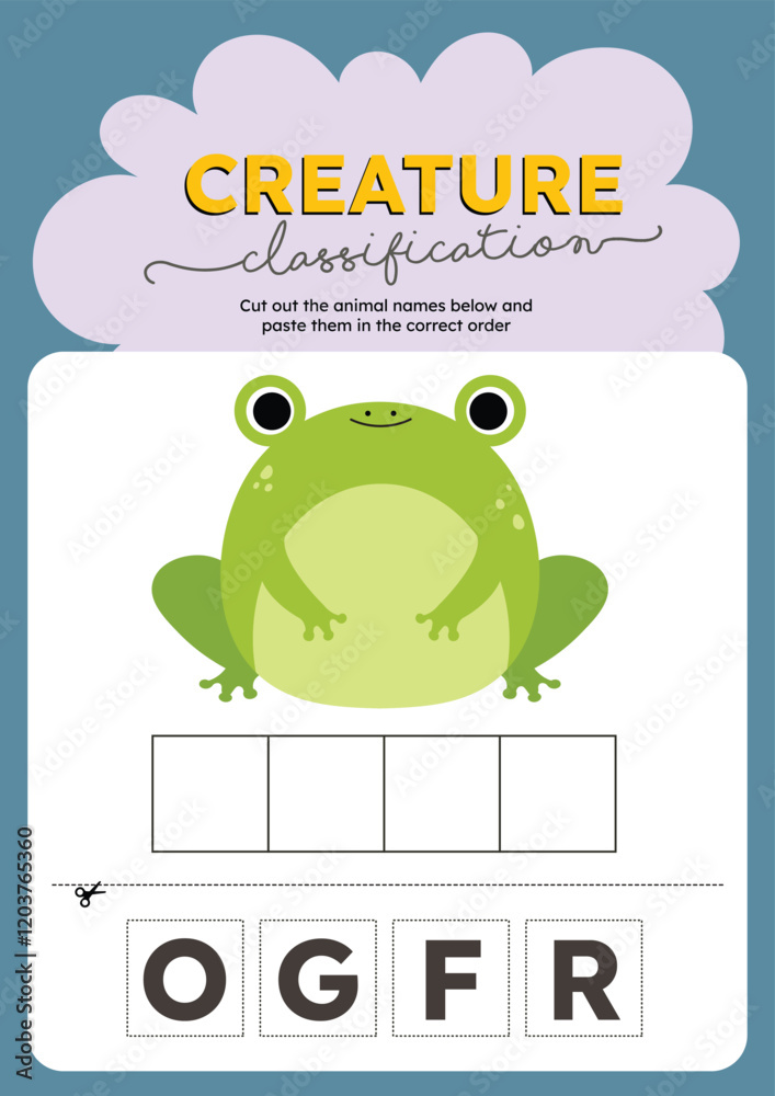 Flat Design Vector Cute Word Scramble Worksheet. Fun Printable for Kids ...