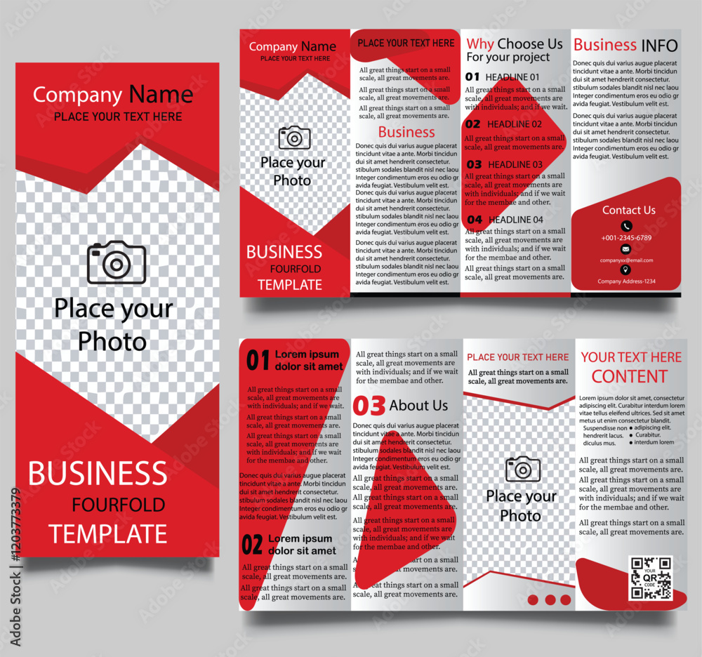 Vector de Stock Accordion Fold Brochure, Eight Pages Four Panel Leaflet ...