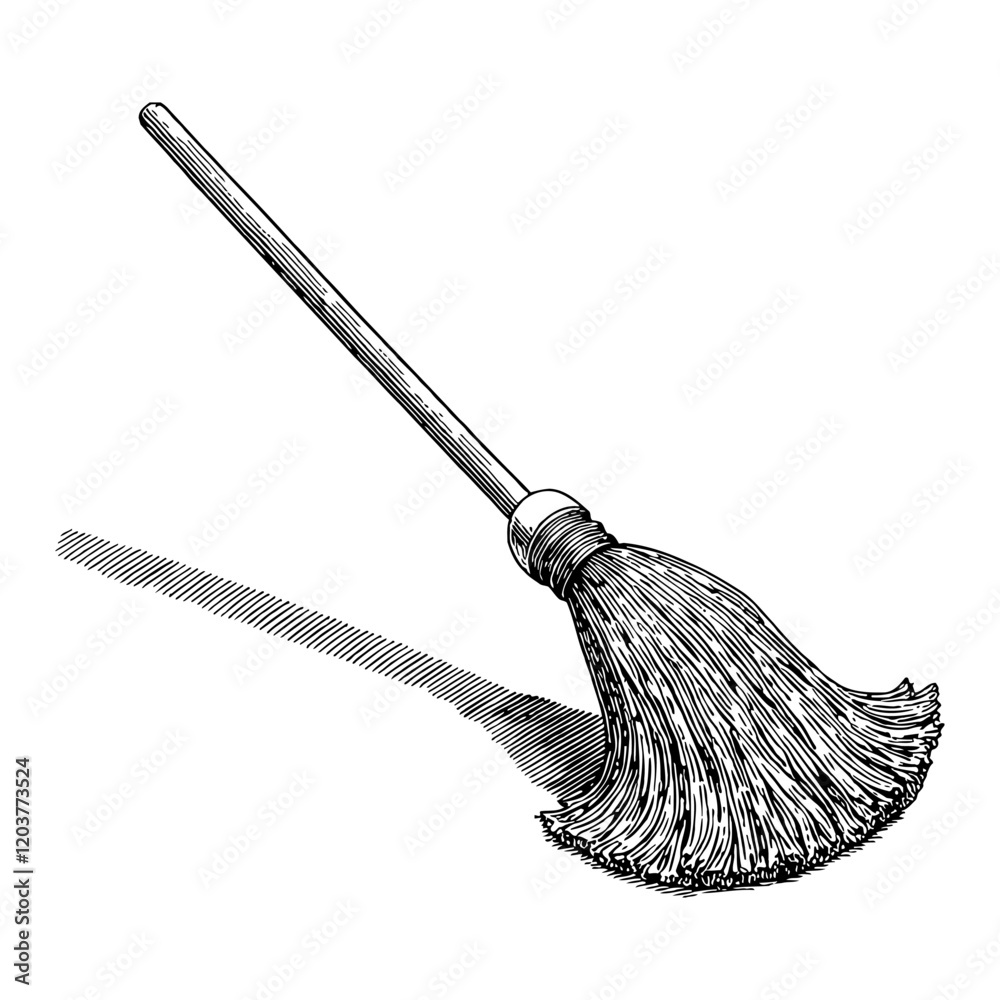 Detailed Mop with Shadow Black and White Outline Line Art Drawing for ...