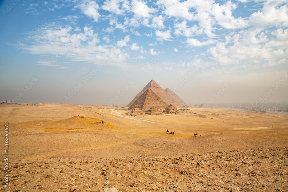 Egypt. Cairo - Giza. General view of pyramids from the Giza Plateau ...