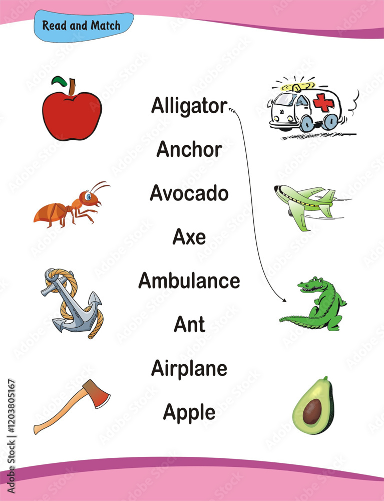 Word to picture matching worksheet for preschool children. Phonics ...