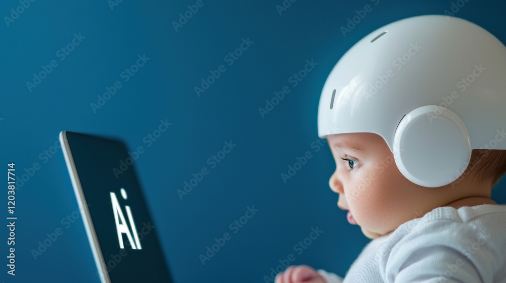Generation Beta Newborn Baby Engaging with AI Technology Stock ...