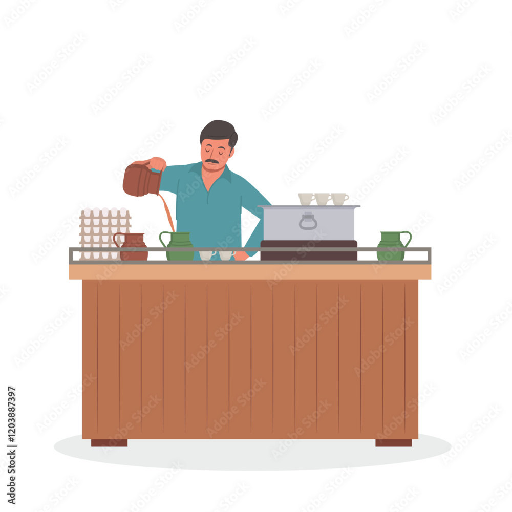 tea maker chai wala vector cartoon illustration Stock Vector | Adobe Stock