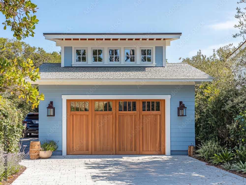 Charming Coastal Garage: A charming light blue detached garage with a ...