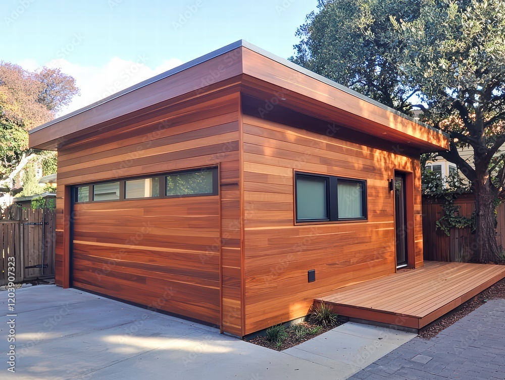 Foto de Stock Modern Cedar Wood Garage: A sleek, contemporary garage ...