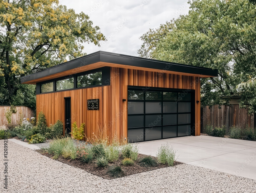 Modern Wooden Garage: Contemporary detached garage with cedar wood ...