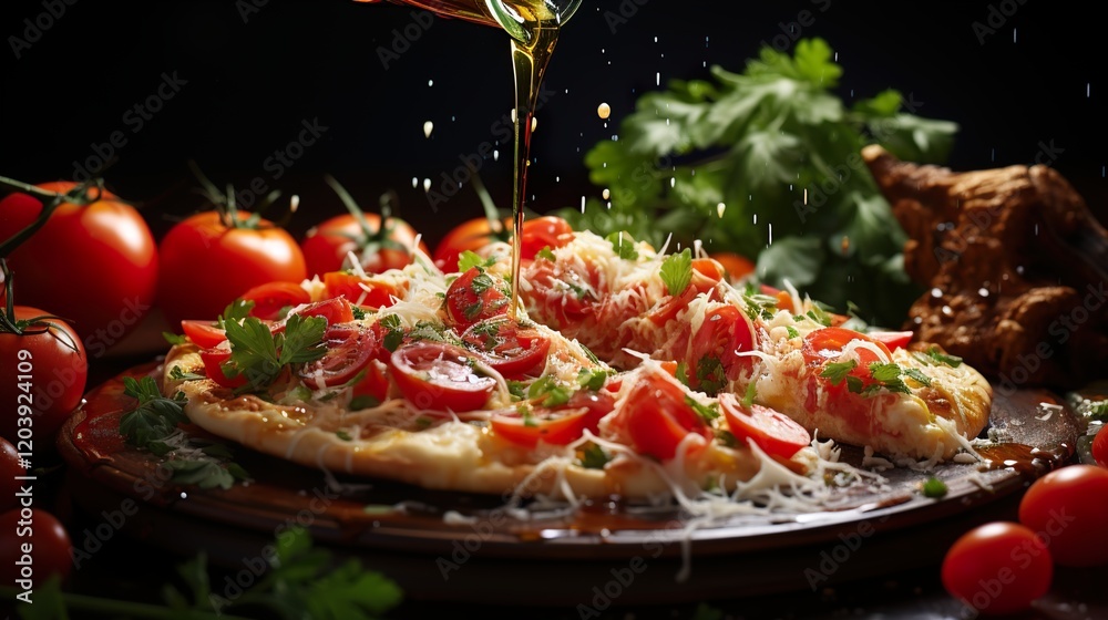 Drizzle of olive oil being poured over the pizza HD 8K wallpaper Stock ...