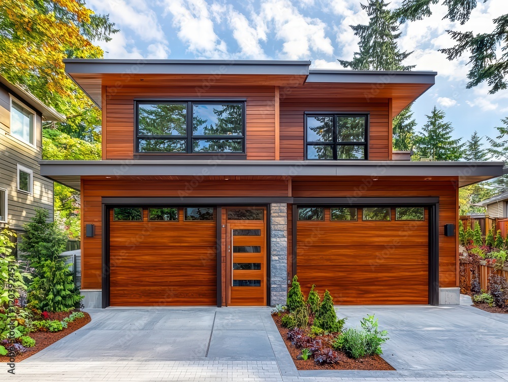 Modern Wood House Exterior: A contemporary two-story house with cedar ...