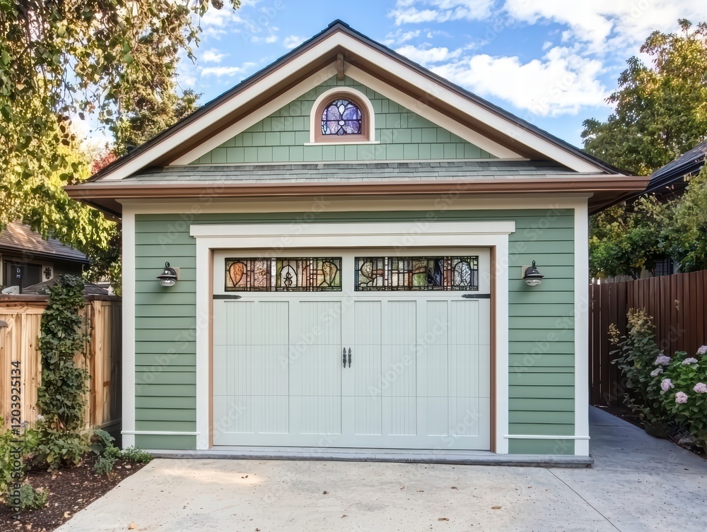 Detached Garage with Craftsman Style: A charming detached garage boasts ...
