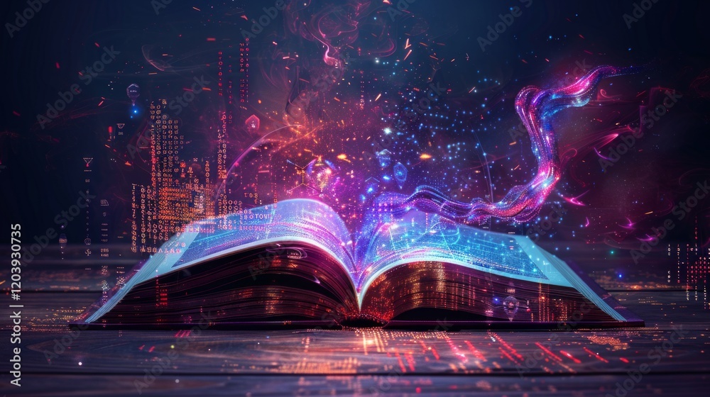 A book from which magical symbols and numerical codes burst out. Great ...