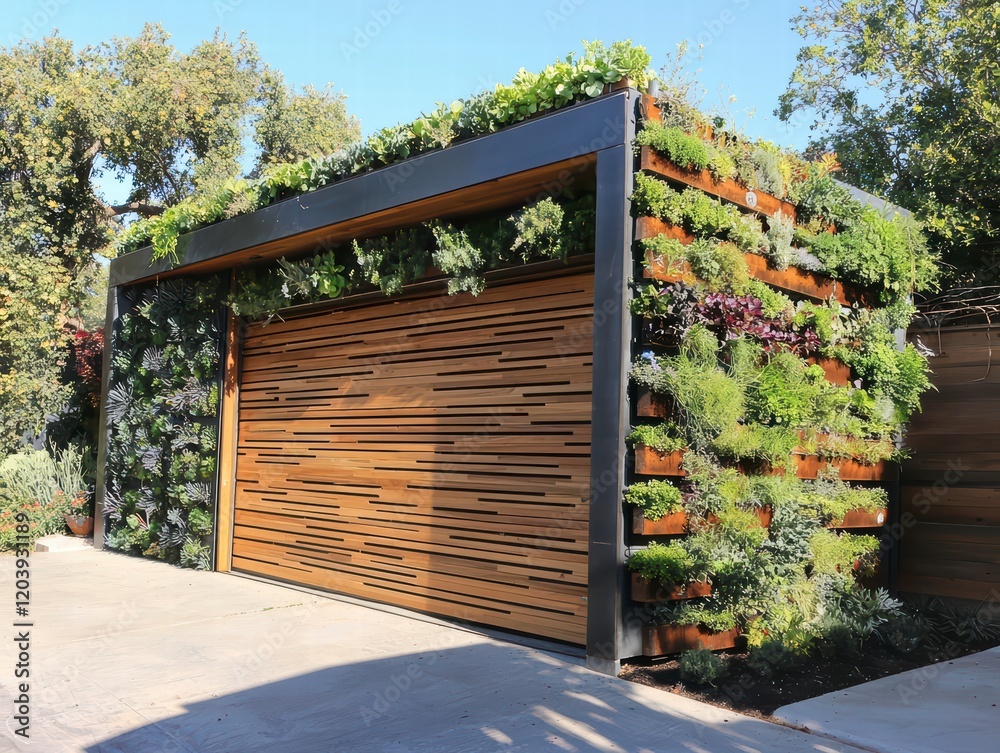 Modern Garage with Vertical Garden: A contemporary garage door design ...