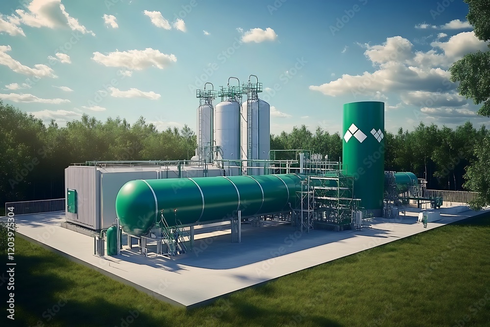 Foto de Stock top view New Green Hydrogen renewable energy production pipeline Hydrogen . Green ...