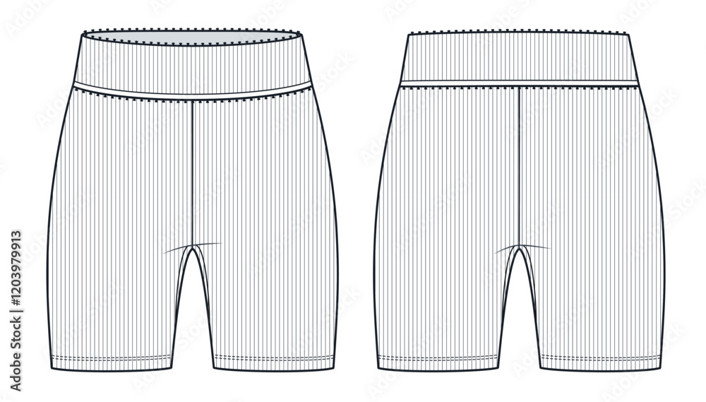 Short Leggings fashion flat technical drawing template. Cycling Shorts ...