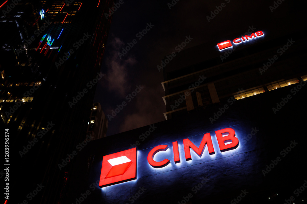 CIMB Bank Logo Illuminated at Night - Modern Architecture and Urban ...