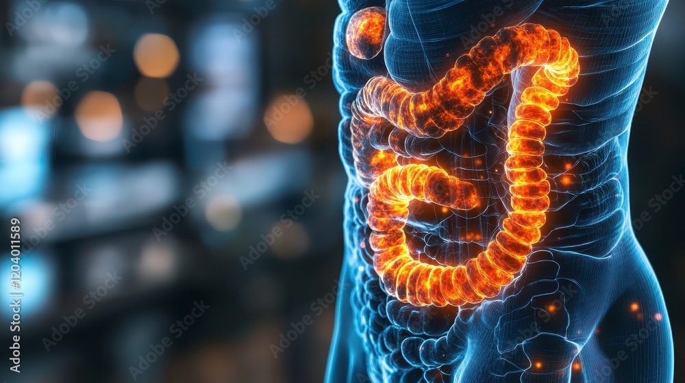 Human Anatomy Illuminated Large Intestine in 3D Model Digestive System ...