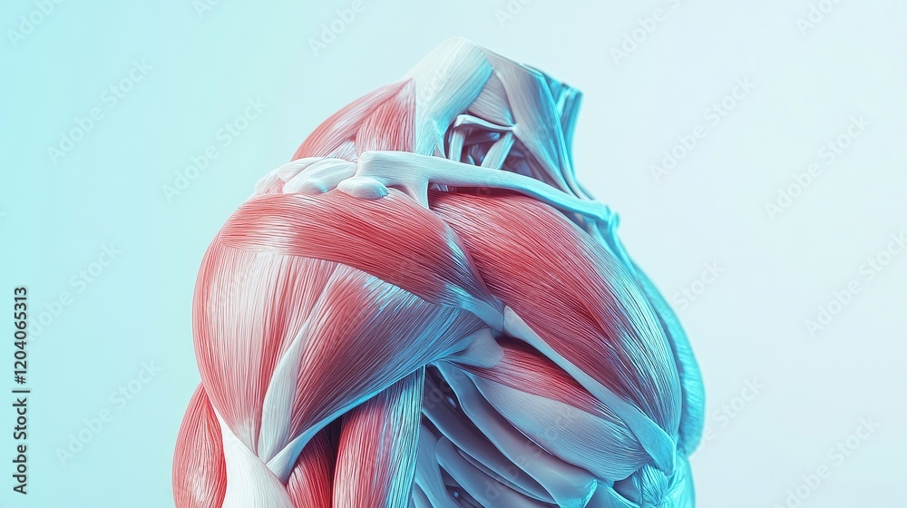 3D illustration of the human shoulder joint with muscles and ligaments ...