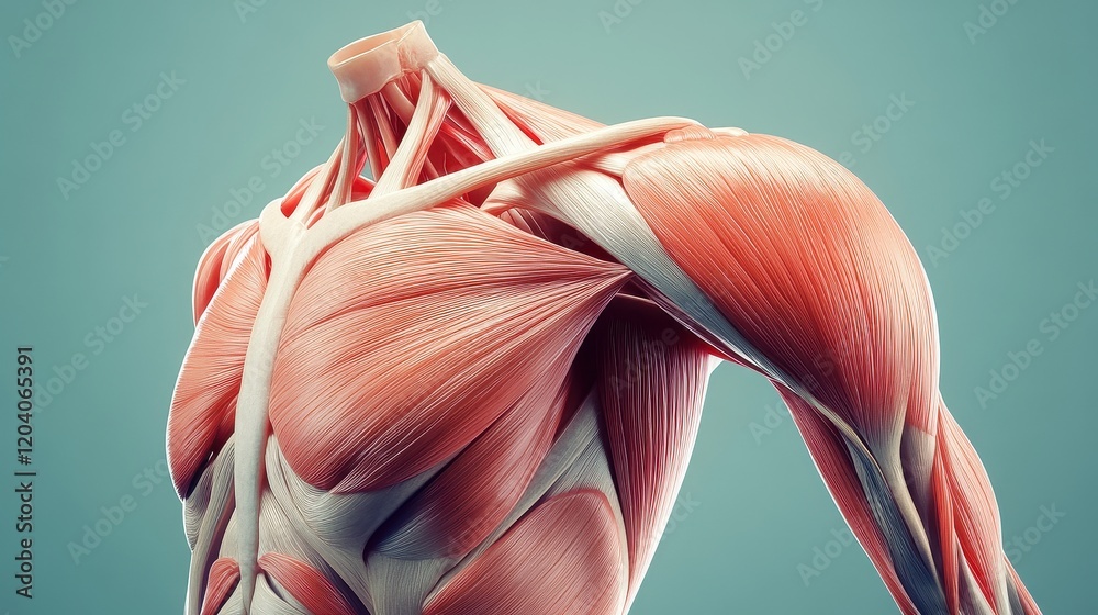 3D illustration of the human shoulder joint with muscles and ligaments ...
