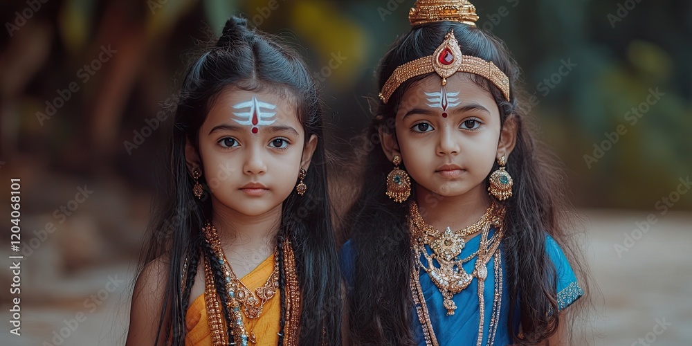 Children Dressed as Hindu Deities Shiva and Parvati for Festive ...