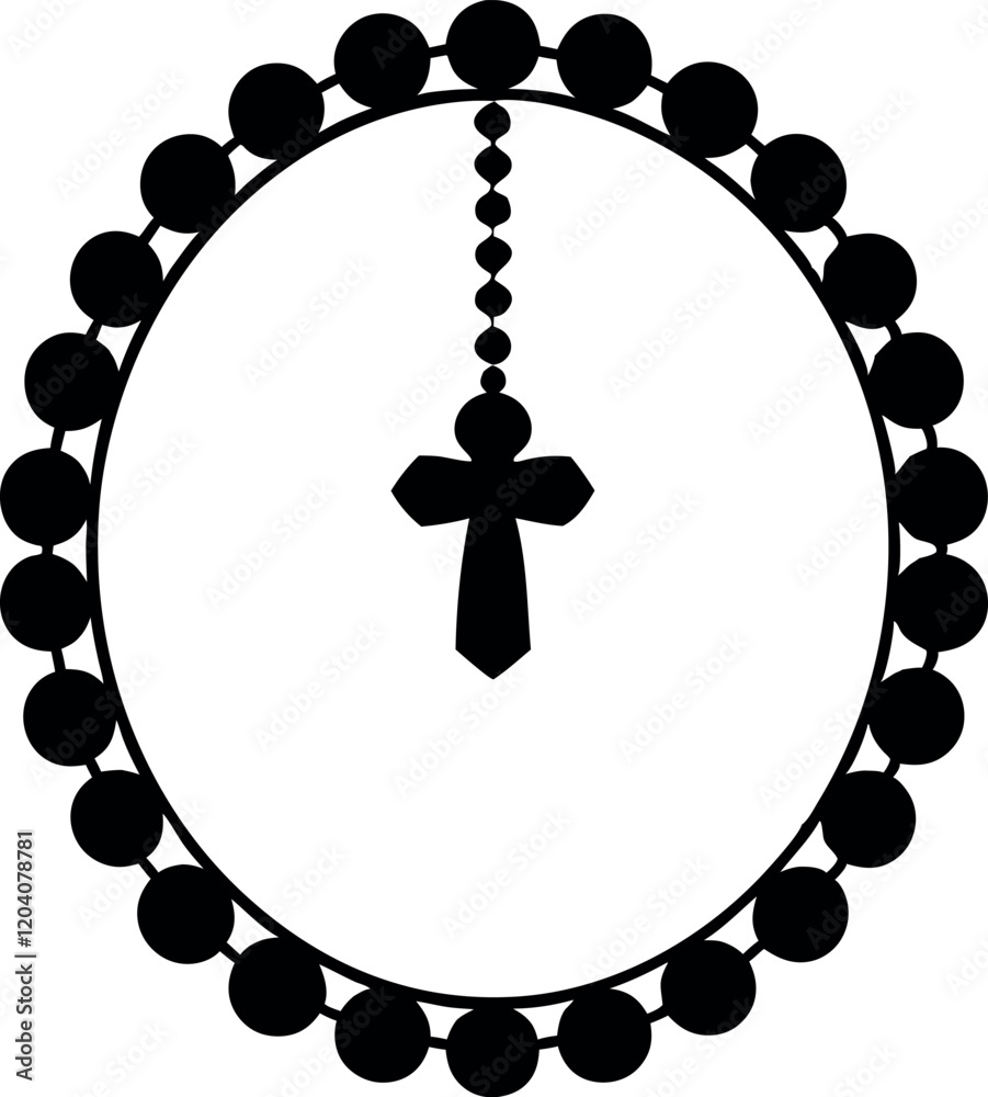 Vector de Stock Circular Rosary Beads Silhouette with Crucifix - Symbol ...
