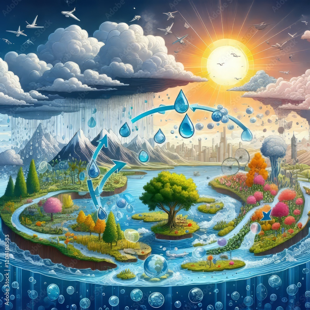 Water Cycle Diagrams Visuals depicting the stages of the water c Stock ...
