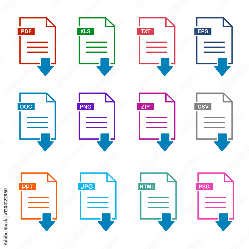 File type on white background. File type download icon. File type icons ...