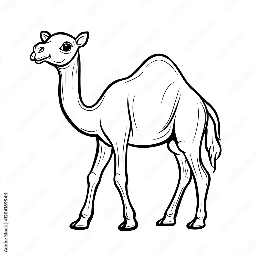 Cartoon camel profile, line art, drawing, vector graphic, illustration ...