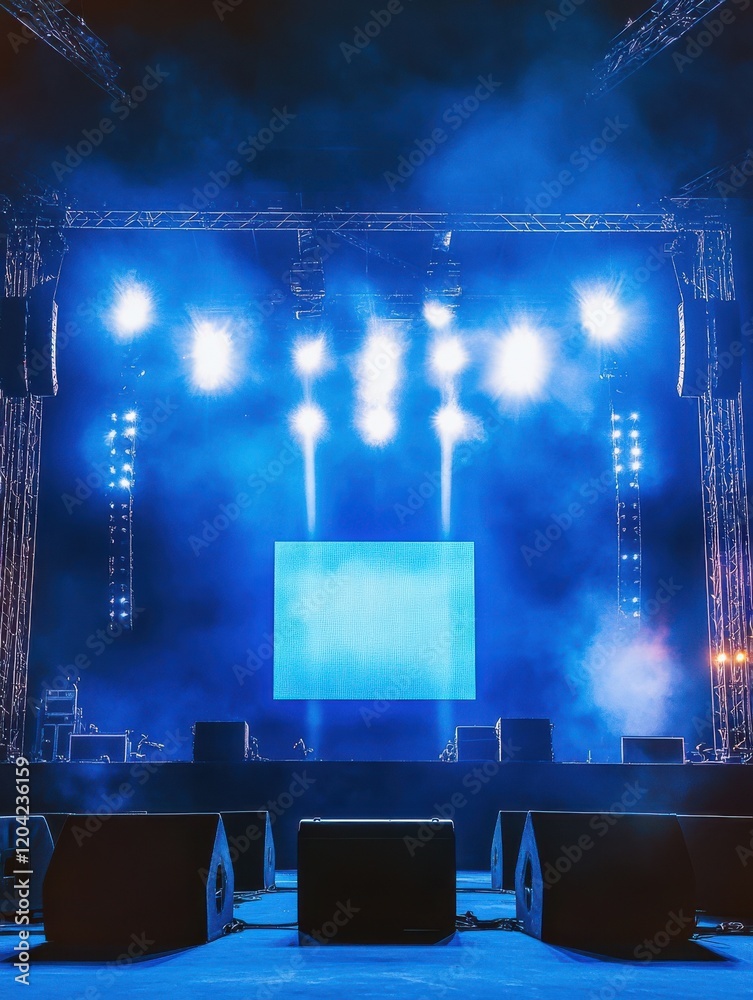 Stage modern rigging large outdoor concert with beam lights sound ...