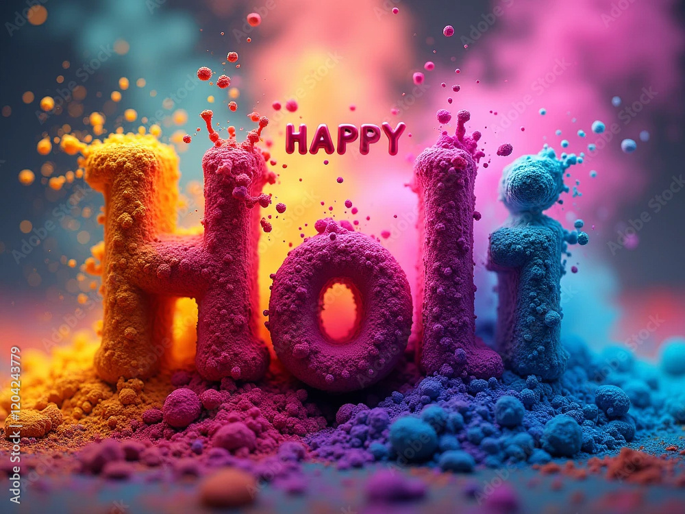 Festive 'Happy Holi' Word Design 3D Letters Celebrating the Festival of ...