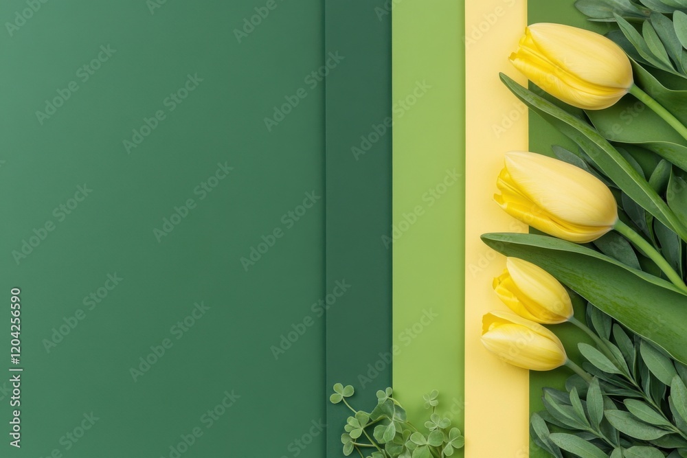 Spring-themed mood board highlighting vibrant yellow tulips, fresh ...