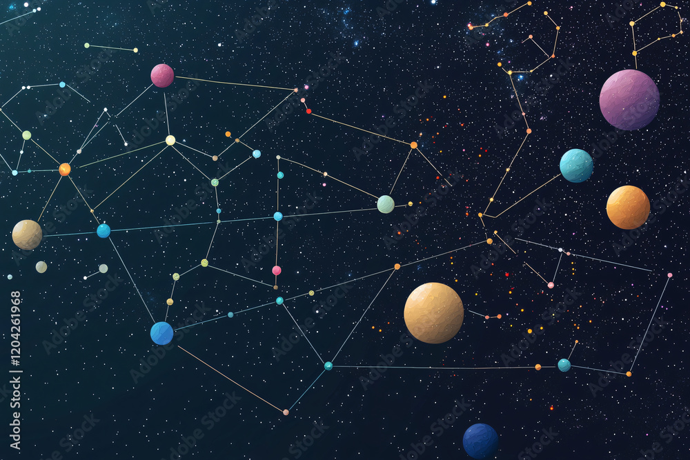 Astrology chart featuring colorful planets and zodiac signs against ...