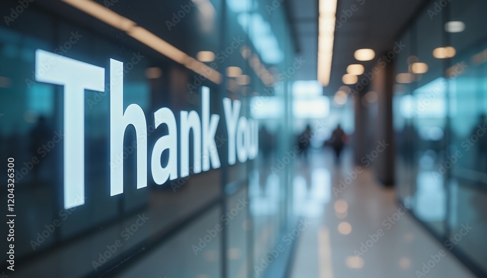 Thank You message on glass wall in modern office, corporate ...