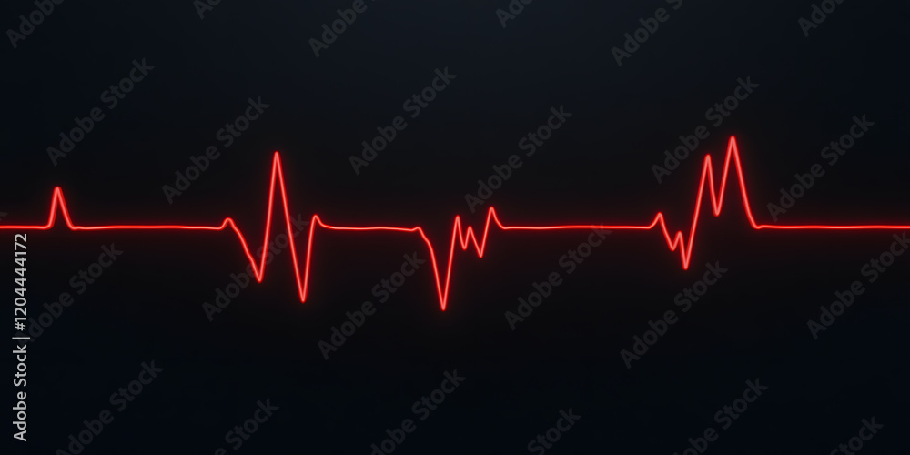 Red heartbeat line on black background. A graphic representation of a ...