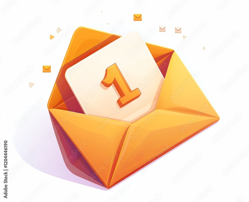 An envelope with an orange envelope icon floating above it, rendered in ...