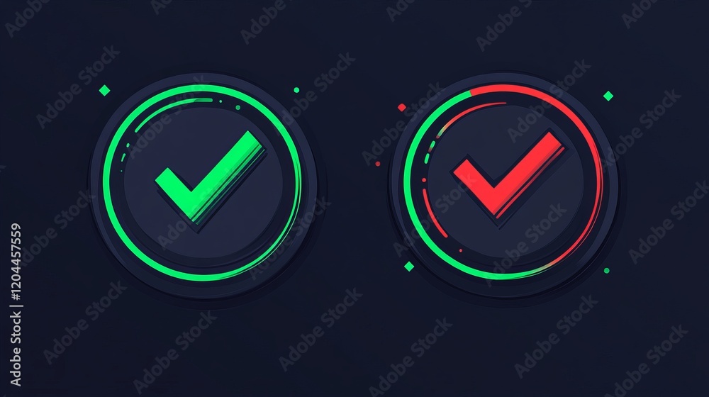 A "Yes" or "No" icon set featuring a green tick symbol and a red cross ...