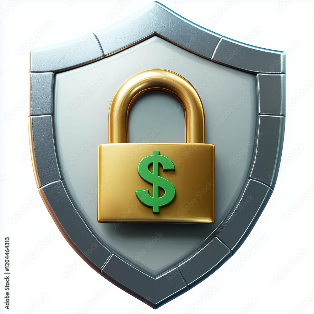 Fraud Prevention icon. A 3D shield with a lock and a dollar symbol ...