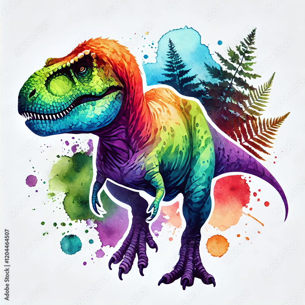 Tyrannosaurus rex, vivid and vibrant colors, watercolor clipart ...