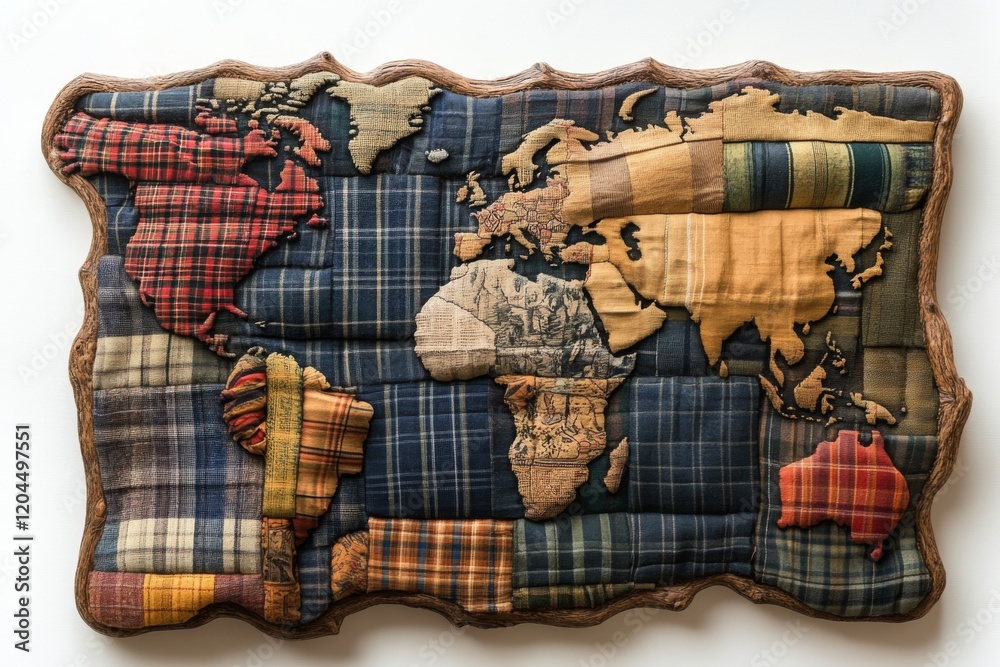 World map created with patchwork textile showcasing various patterns ...