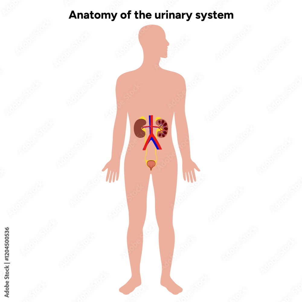 Human anatomy of the urinary system. Medical illustration. Kidney, bladder, urinary tract Stock ...