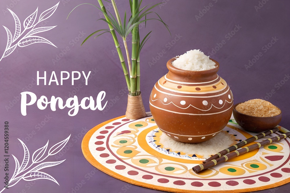 Happy Pongal celebrations greetings with Pongal elements, South Indian ...