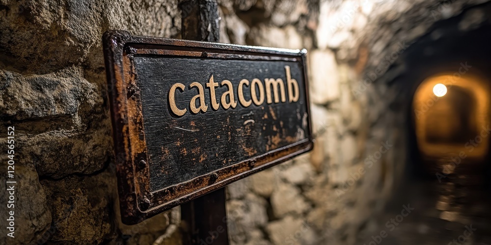Dark and Mysterious Underground Catacombs with Illuminated Pathways and ...