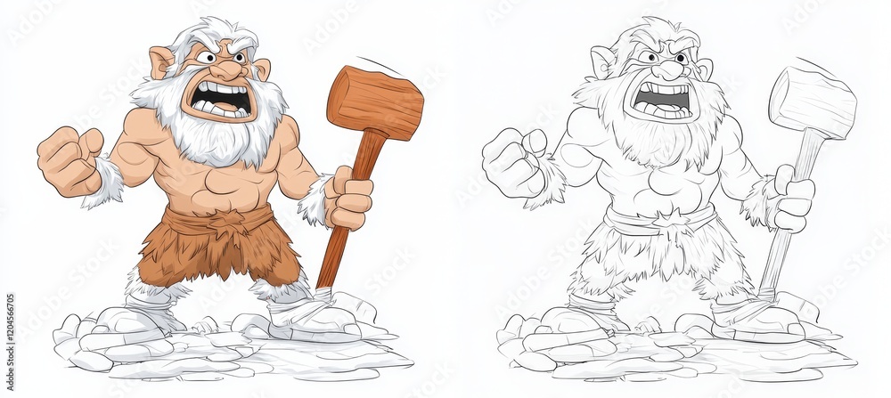 Cartoon portrayal of an irritated caveman with a wooden bat, perfect ...