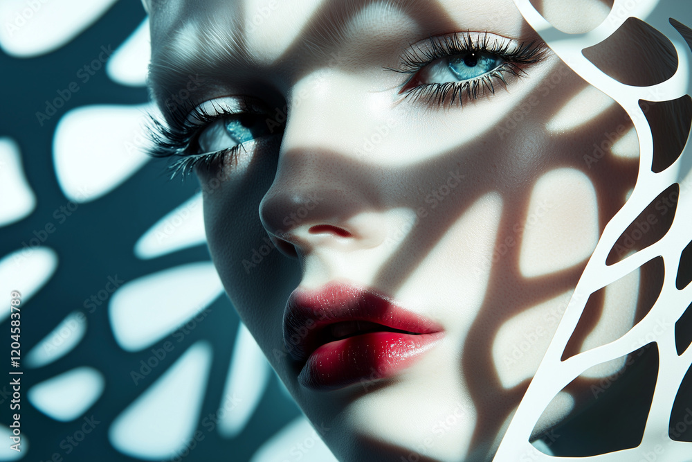 Portrait of an albino androgynous person with their face illuminated by ...