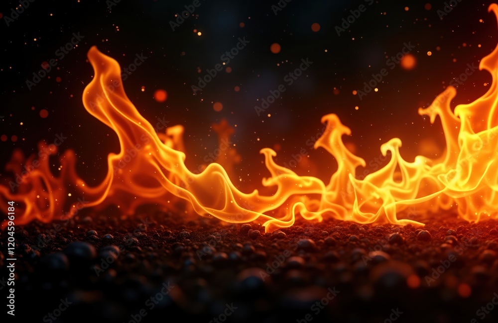 Abstract fire flames isolated on black background. Orange, yellow ...