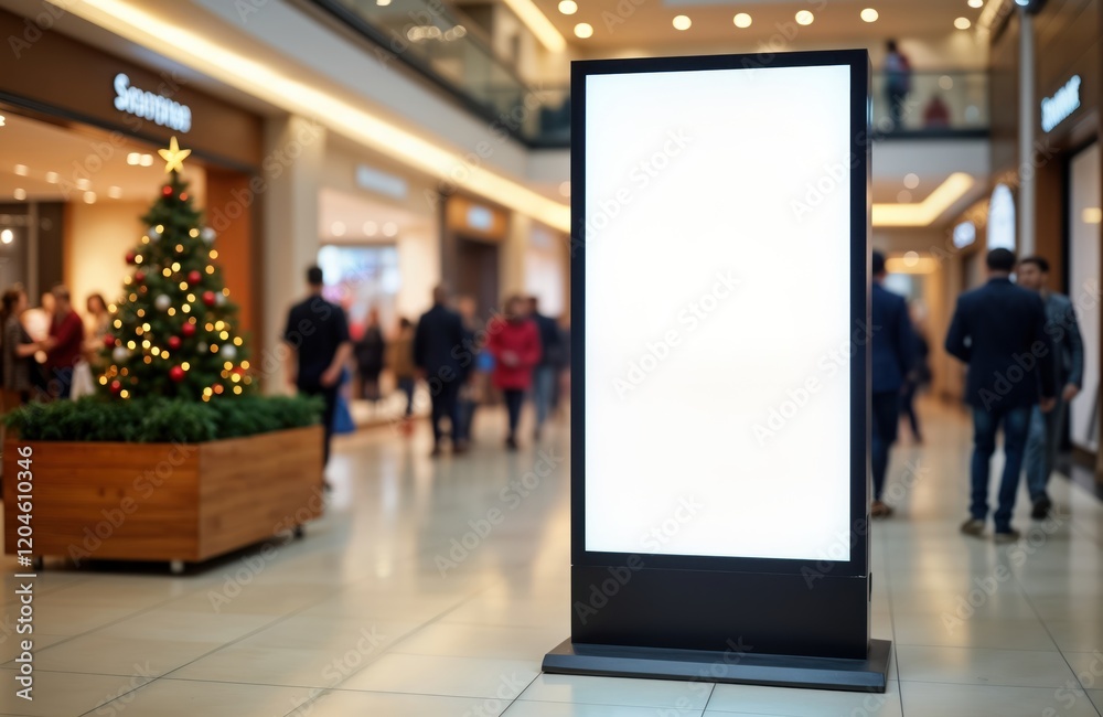 Vertical digital billboard in a retail environment. Blank screen for ...