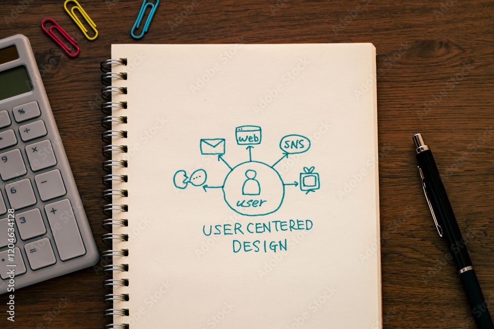 A desk with a notebook with a UCD chart. As an eye-catching image for ...